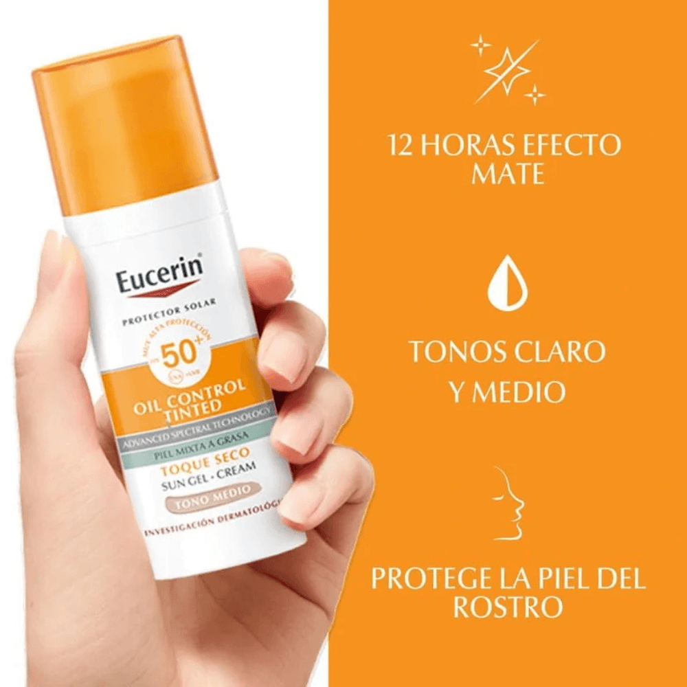 Protector solar facial Eucerin Sun Oil Control Toque Seco FPS 50 tono ...